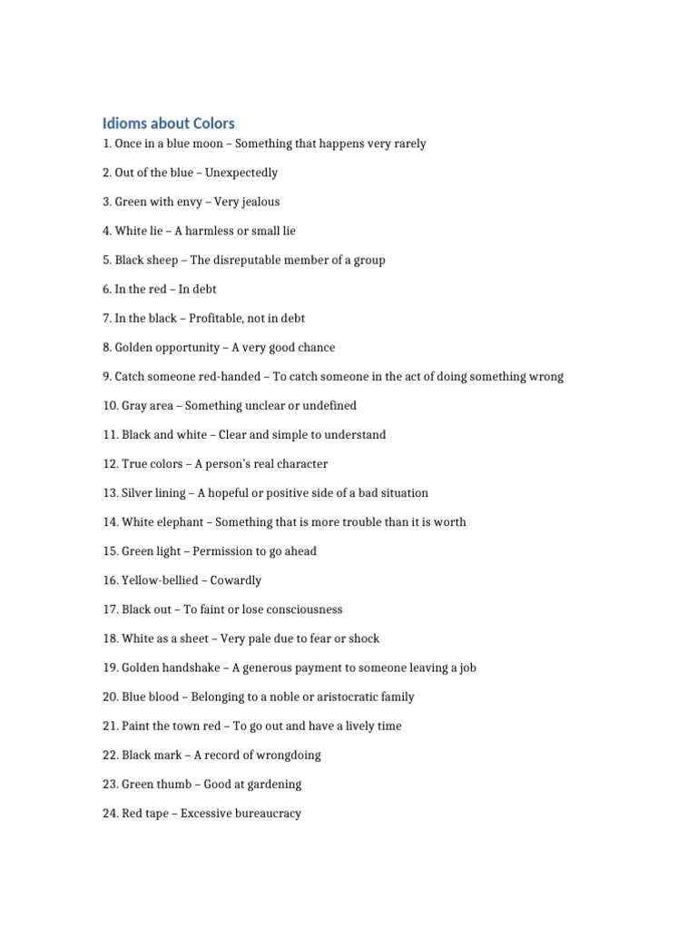 Idioms About Colors | PDF