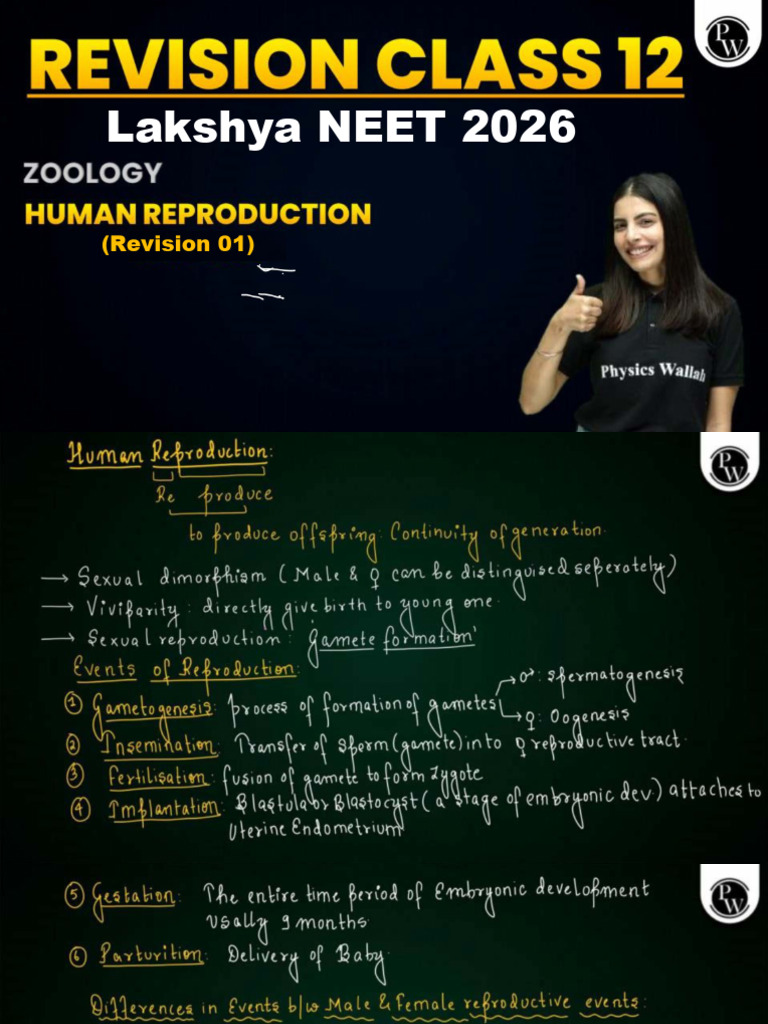 Human Reproduction (Revision 01) Class Notes Lakshya NEET 2026 | PDF
