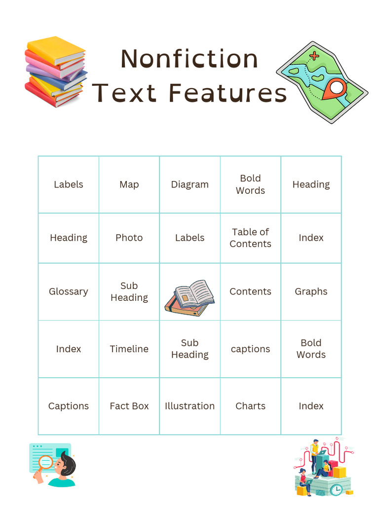 Nonfiction Text Features Bingo | PDF | Non Fiction | Diagram