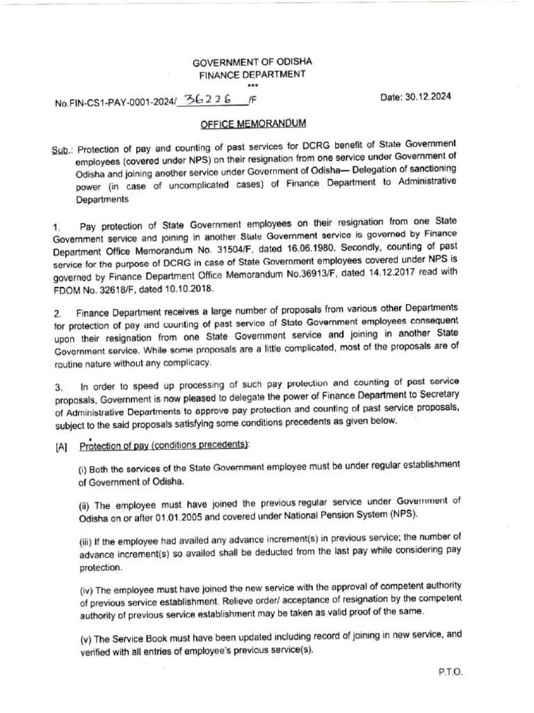 Protection of Pay and Counting of Past Services For DCRG 2024 | PDF ...