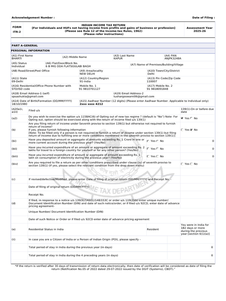 ITR2 Preview | PDF | Capital Gain | Tax Deduction