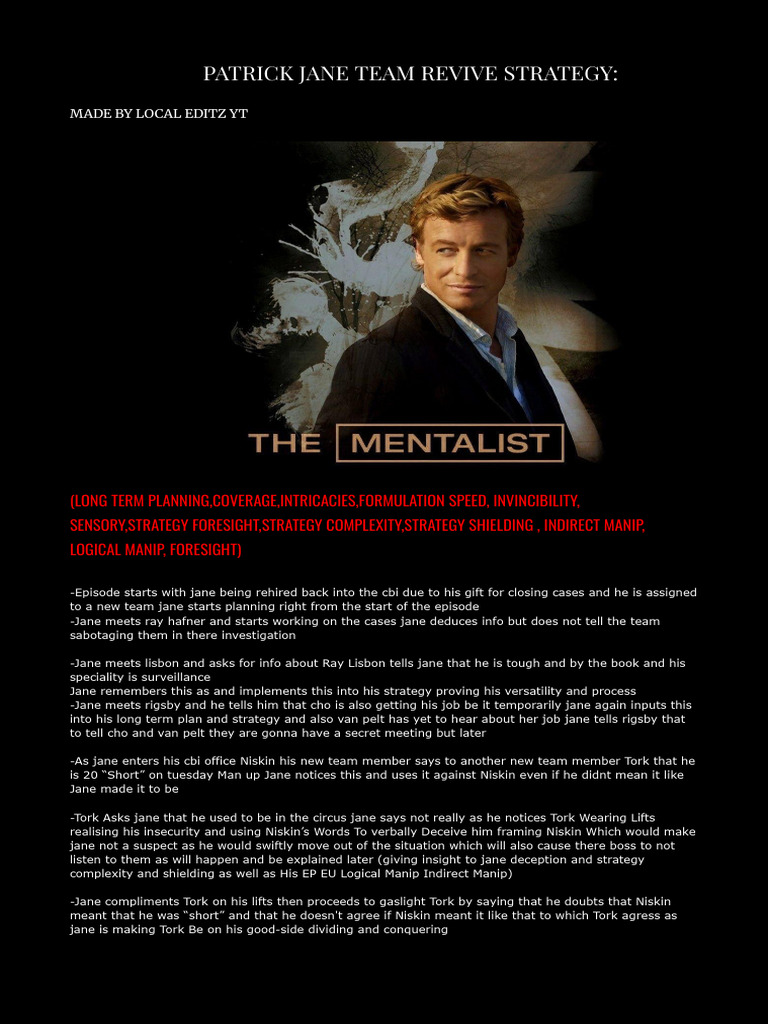 Patrick Jane's Strategic Manipulation Tactics | PDF | Hypnosis ...
