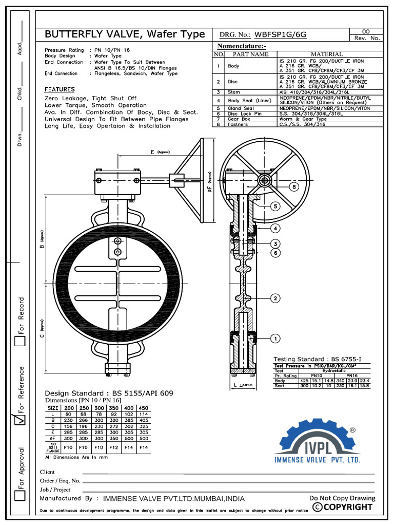 Dn200-Dn450 Wafer BFV Gear Ivpl | PDF