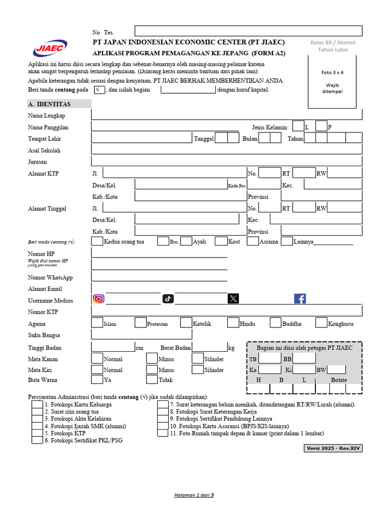 Formulir Aplikasi A2 2025 | PDF