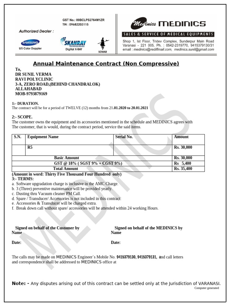 Annual Maintenance Contract Details | PDF