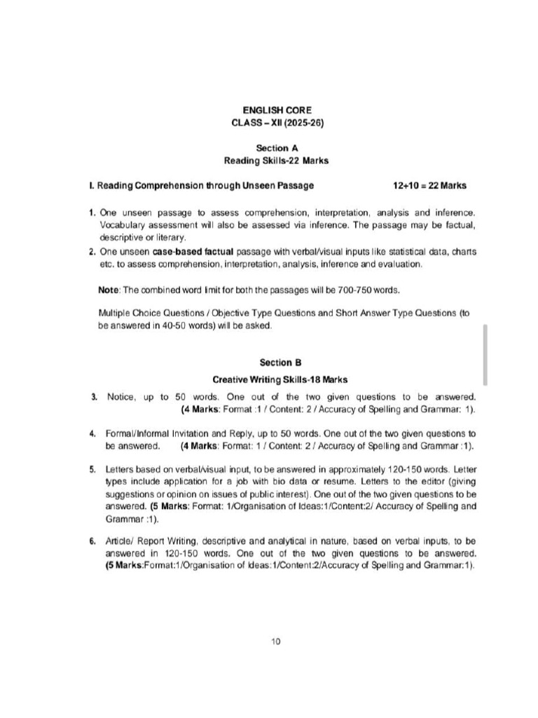 XII English Mid Term Exam Syllabus and Blueprint | PDF