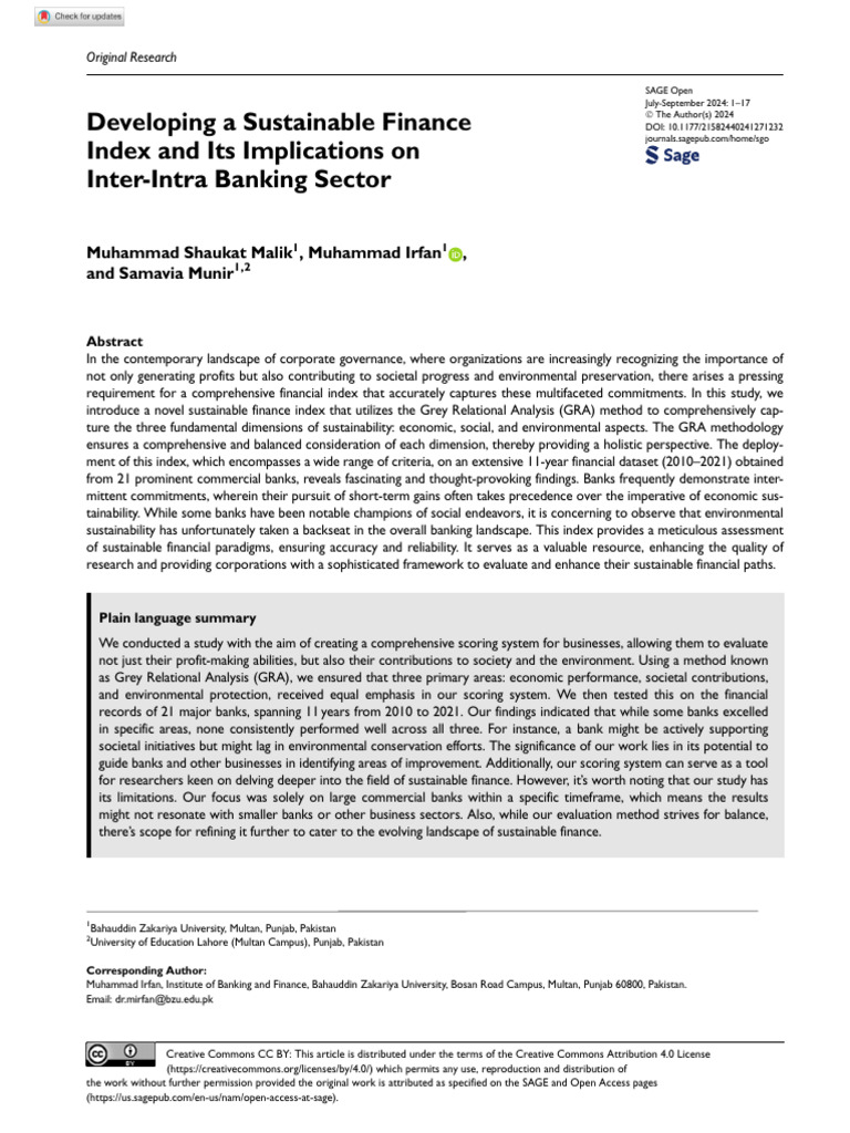 Sustainable Finance Index for Banks | PDF | Sustainability ...