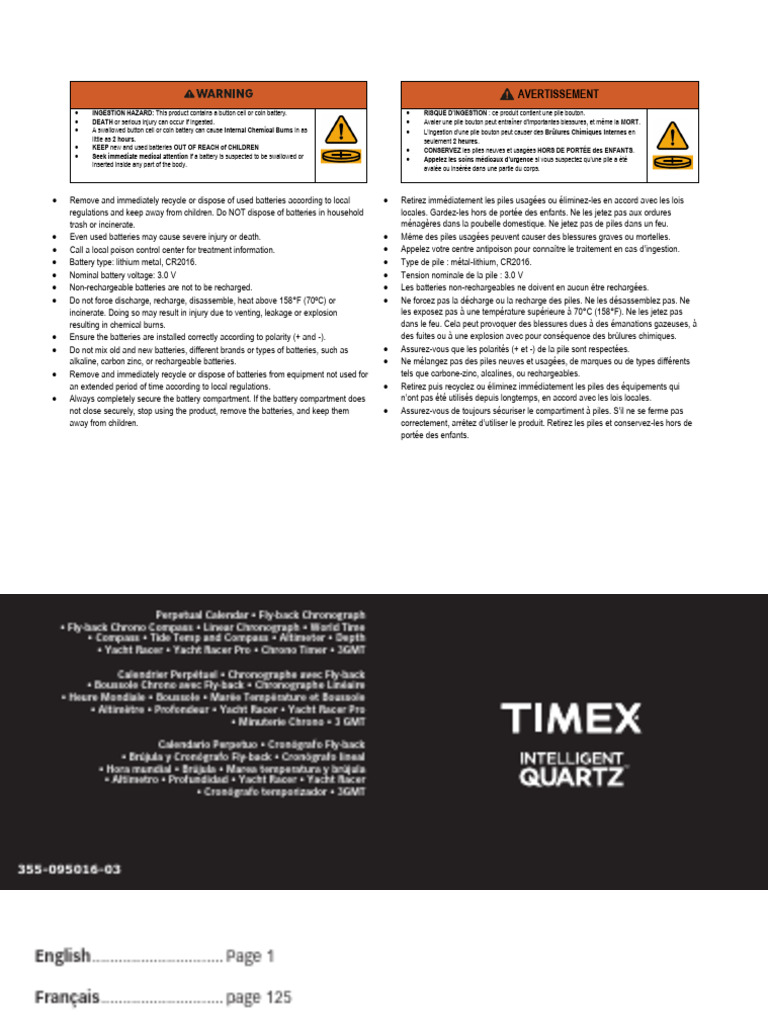 Button Battery Safety and Timex Watch Guide | PDF | Compass | Watch