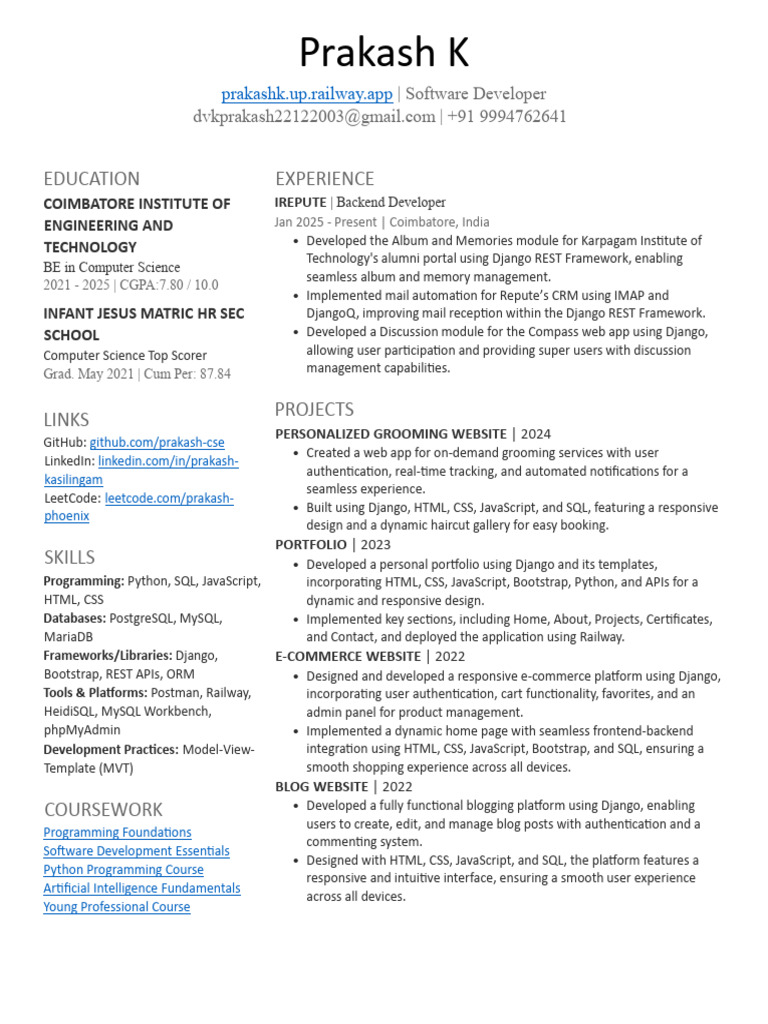 Prakash Resume | PDF | Computing | Software Engineering
