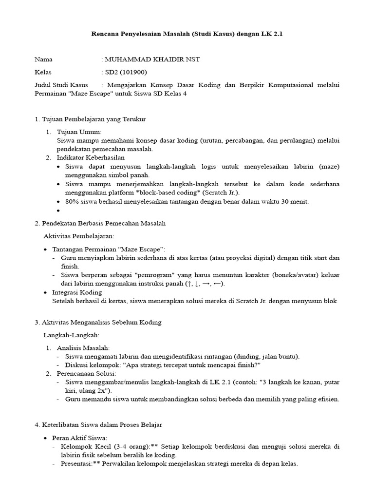 LK 2.1 Rancangan Penyelesaian Masalah | PDF