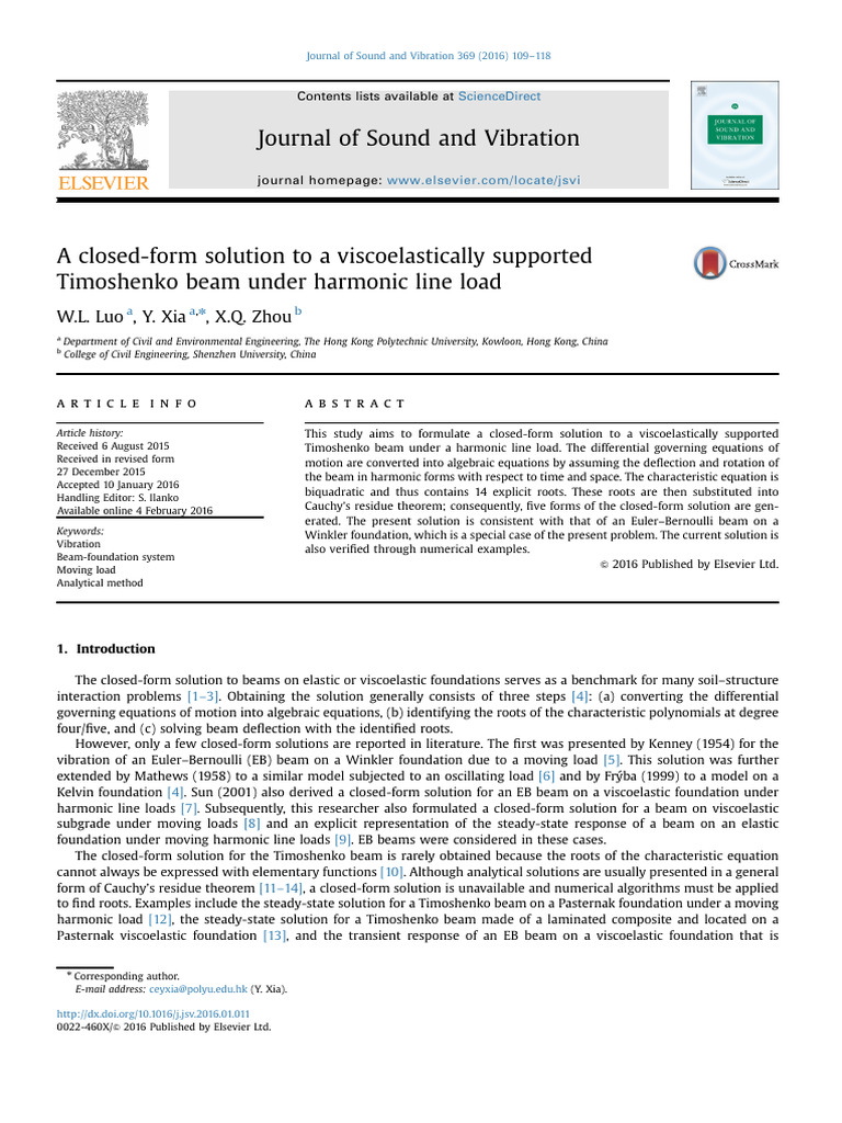 A Closed-Form Solution To A Viscoelastically Supported Timoshenko Beam ...