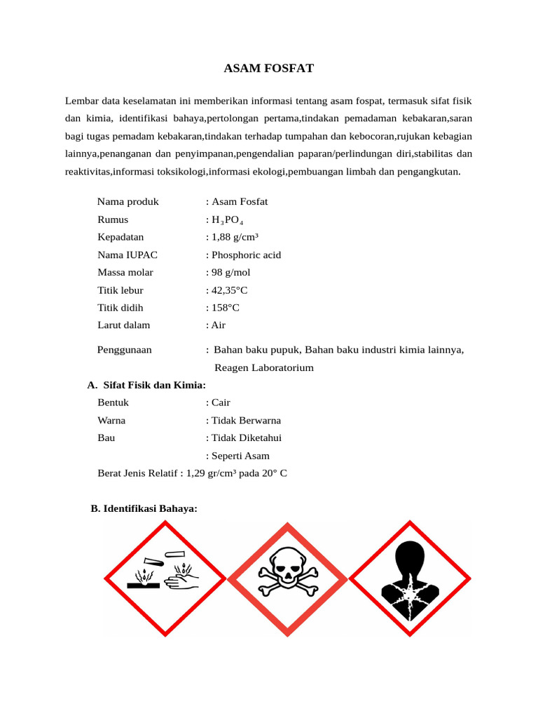 Lembar Data Keselamatan Asam Fosfat | PDF