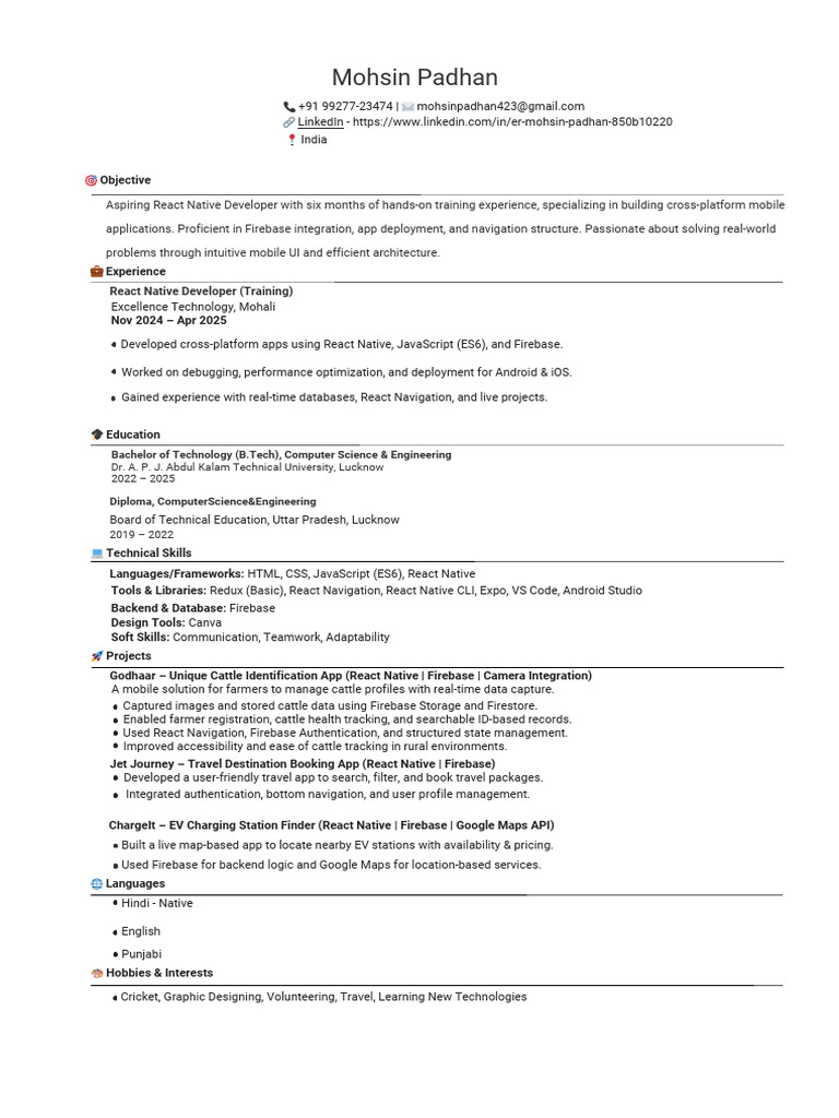 Mohsin ReactNative PDF | PDF | Mobile App | Cross Platform Software