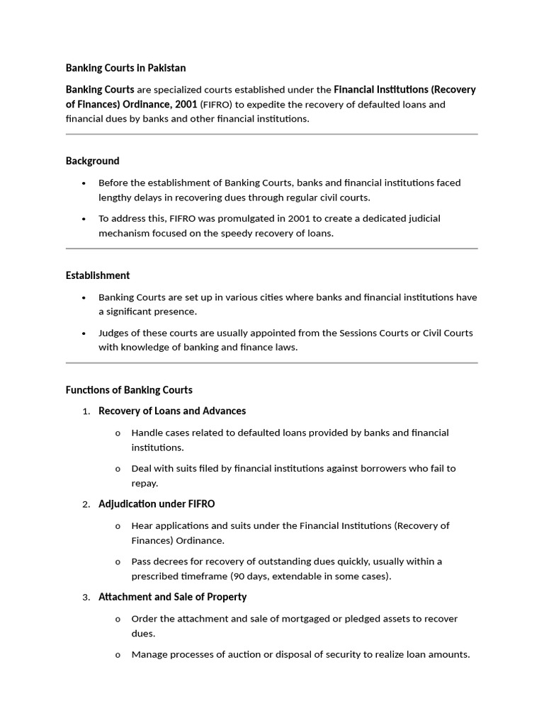 Banking Courts in Pakistan: Overview and Functions | PDF | Lawsuit | Loans