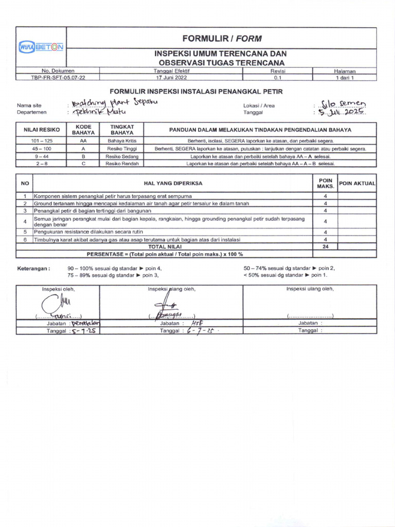 Form Inspeksi Penangkal Petir | PDF