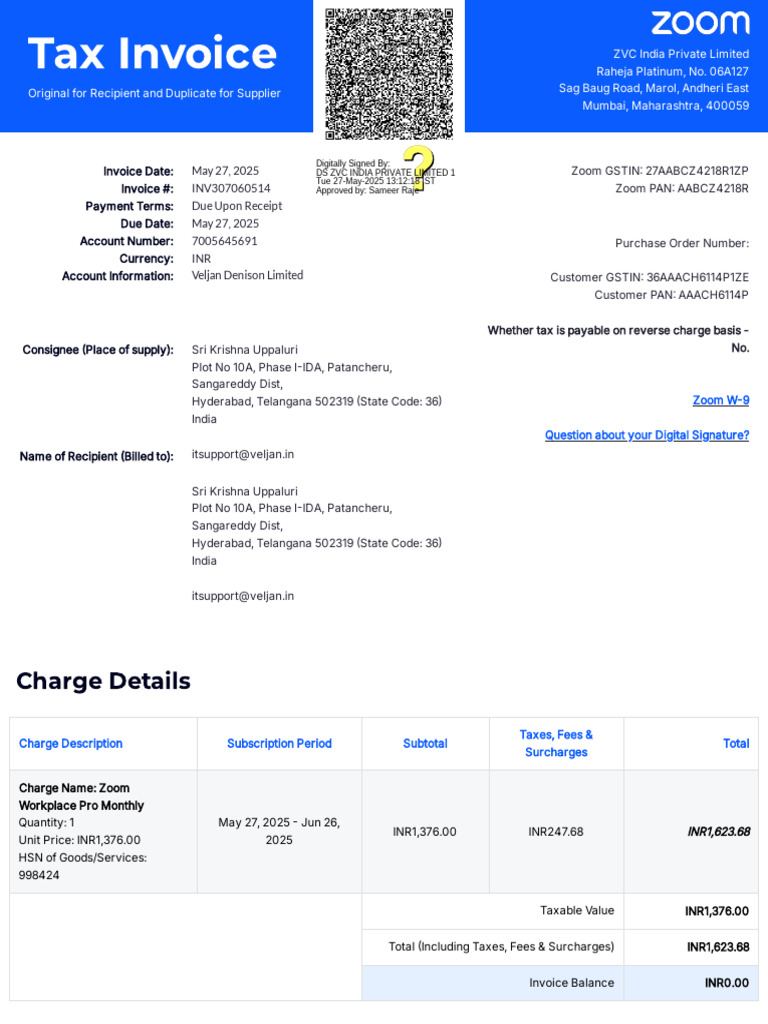 Tax Invoice: Charge Details | PDF | Fee | Invoice