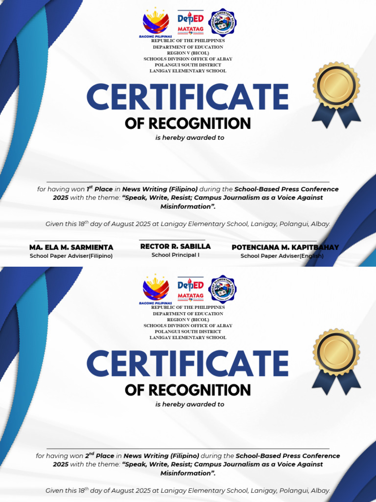 White and Blue Modern Elegant Recognition Certificate A4 | PDF ...