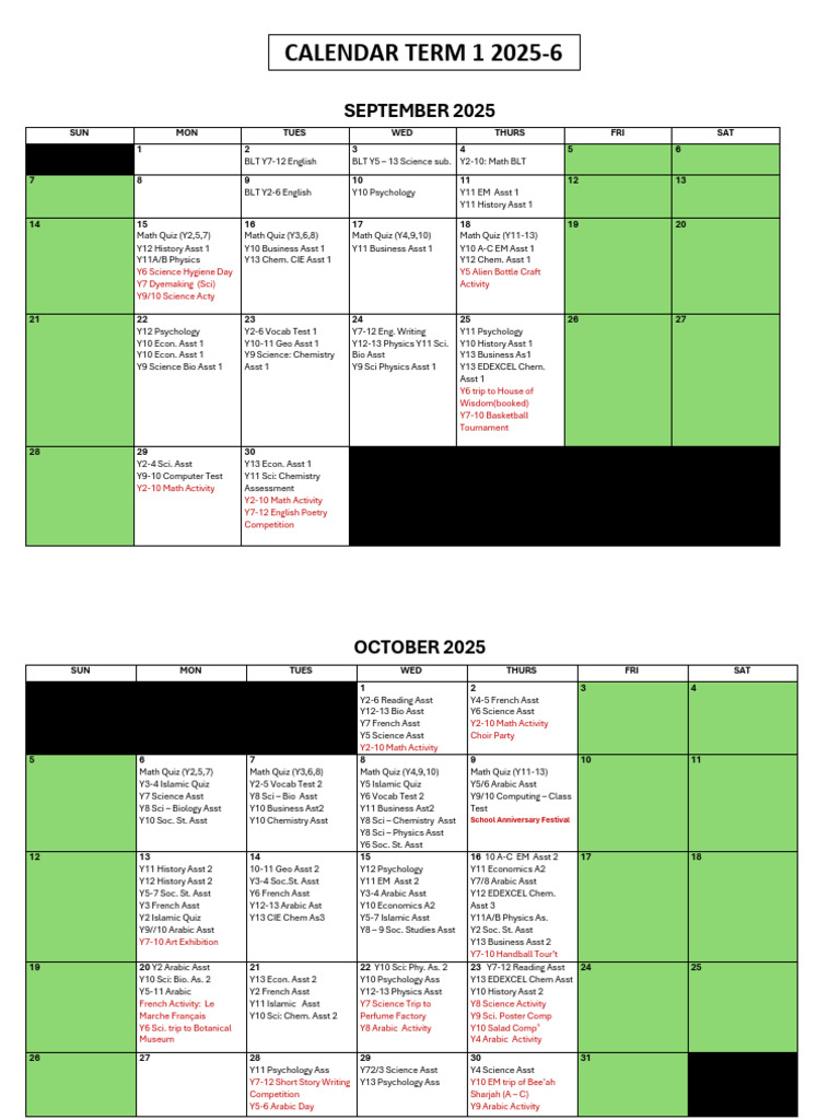 Term 1 Calendar Final 2025 26 | PDF