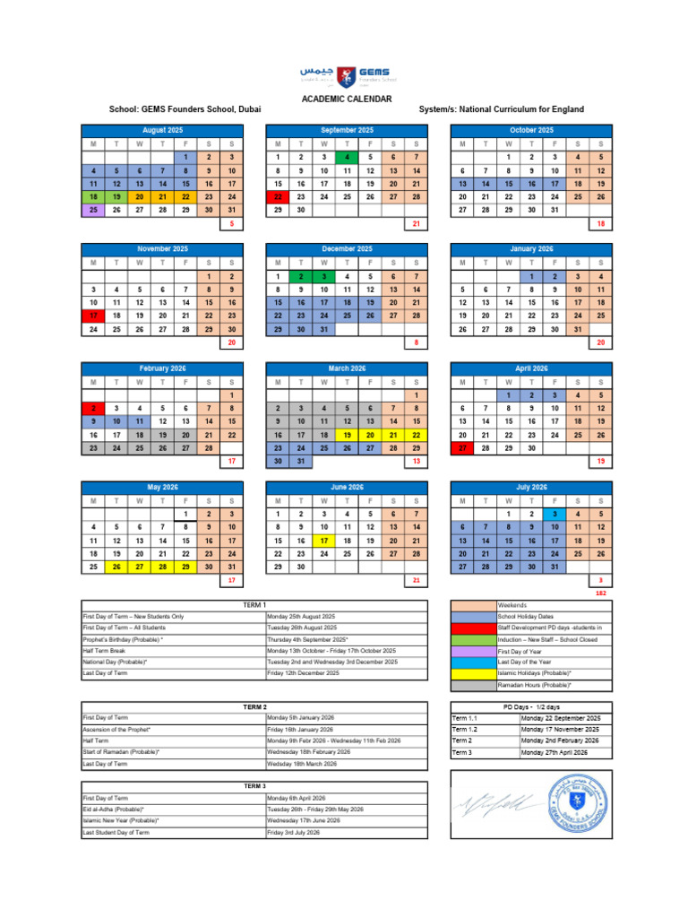 GFS Calendar 2025-2026 KHDA Approved | PDF | Workweek And Weekend