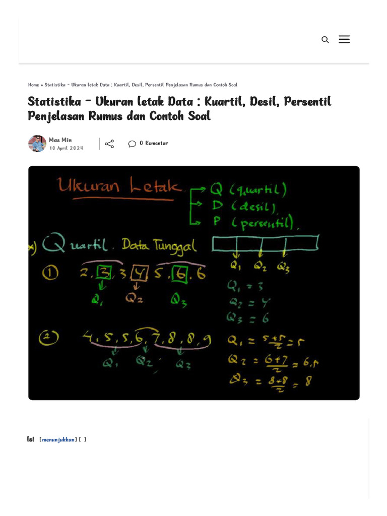 Statistika - Ukuran Letak Data - Kuartil, Desil, Persentil Penjelasan Rumus Dan Contoh Soal | PDF