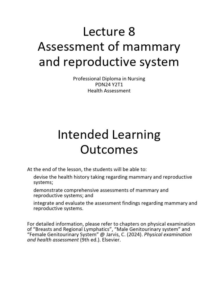 Assessment of Mammary and Reproductive System | PDF | Vagina | Breast