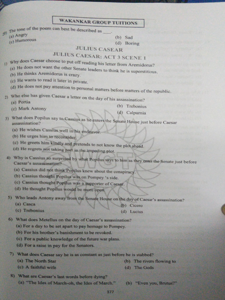 Julius Caesar Act 3 MCQs Analysis | PDF | Julius Caesar | Mark Antony