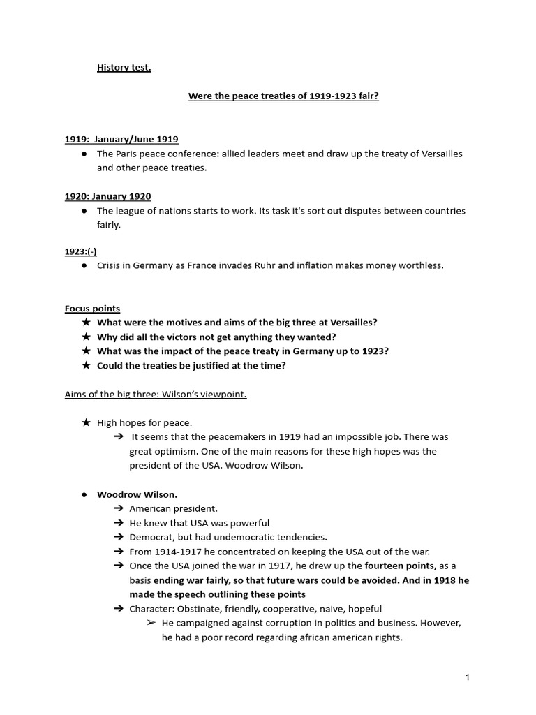 History Test - Were The Peace Treaties of 1919-1923 Fair | PDF | Treaty ...