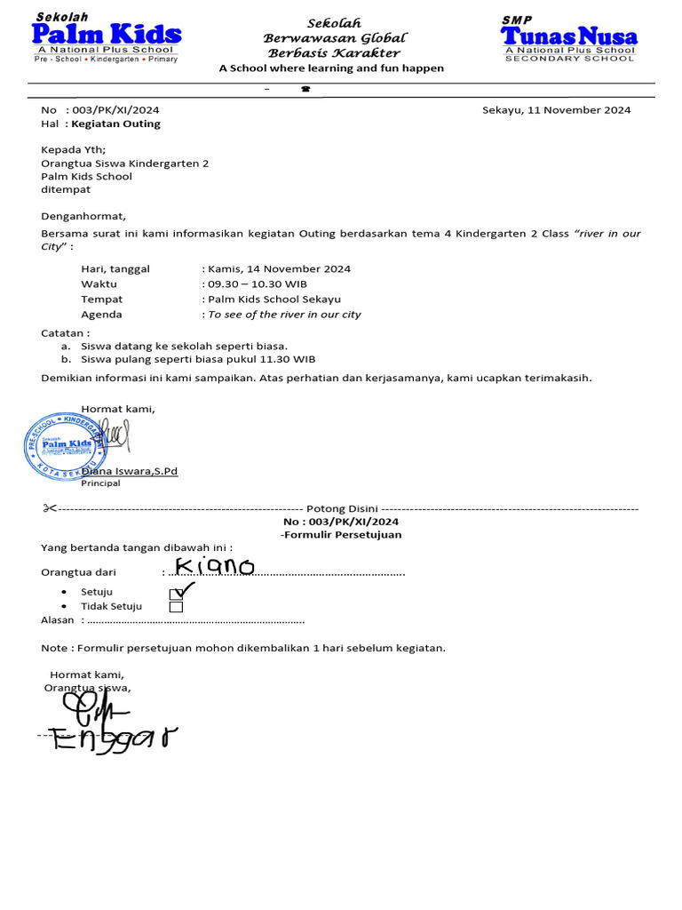 Surat Outing k2 Theme 4 2024 | PDF