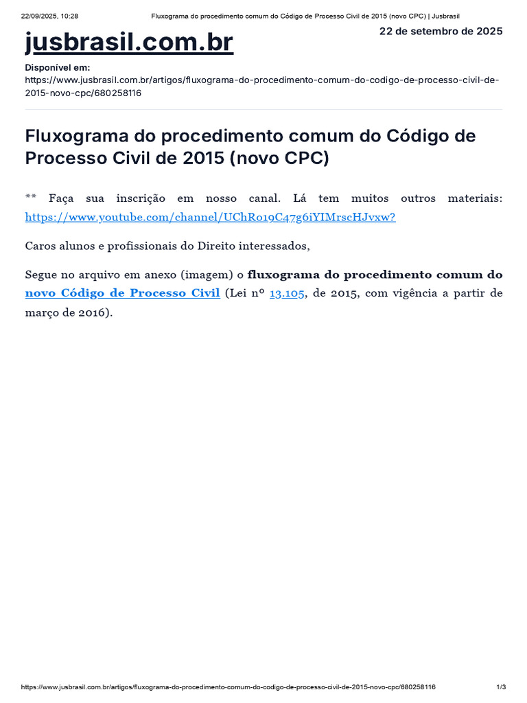 Fluxograma Do Procedimento Comum Do Código de Processo Civil de 2015 ...