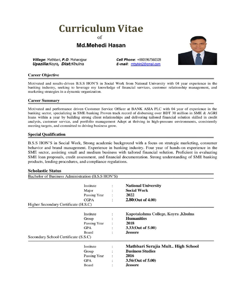 Curriculum Vitae of MD Mehedi Hasan .. | PDF