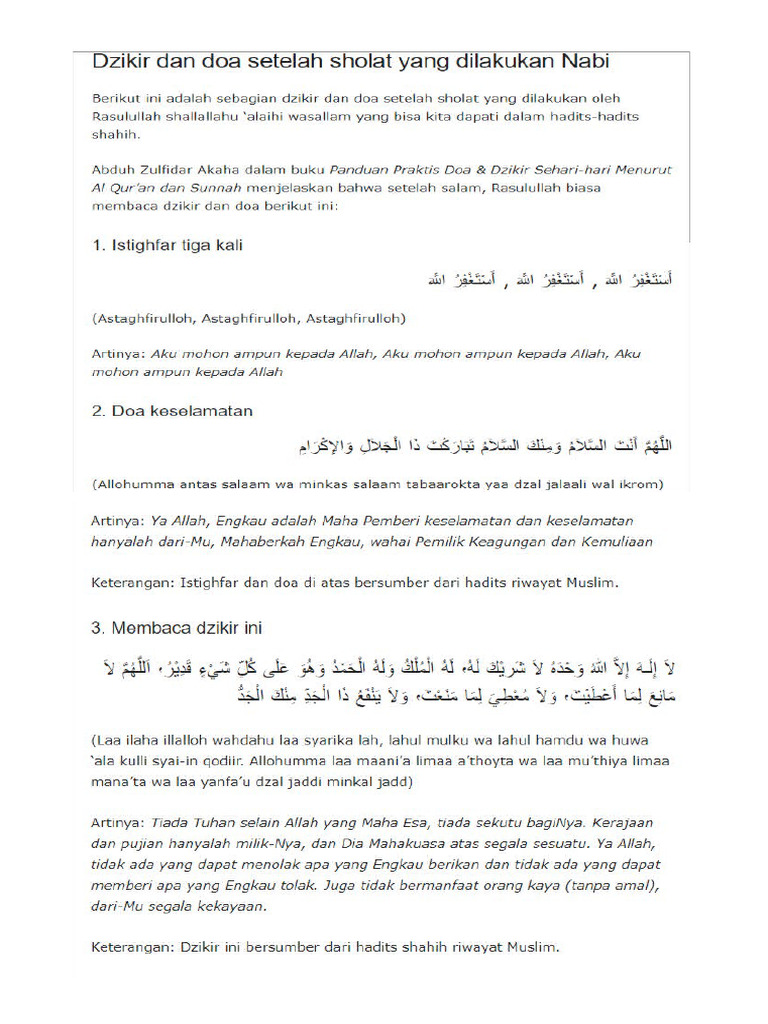 Dzikir Setelah Sholat - Word | PDF