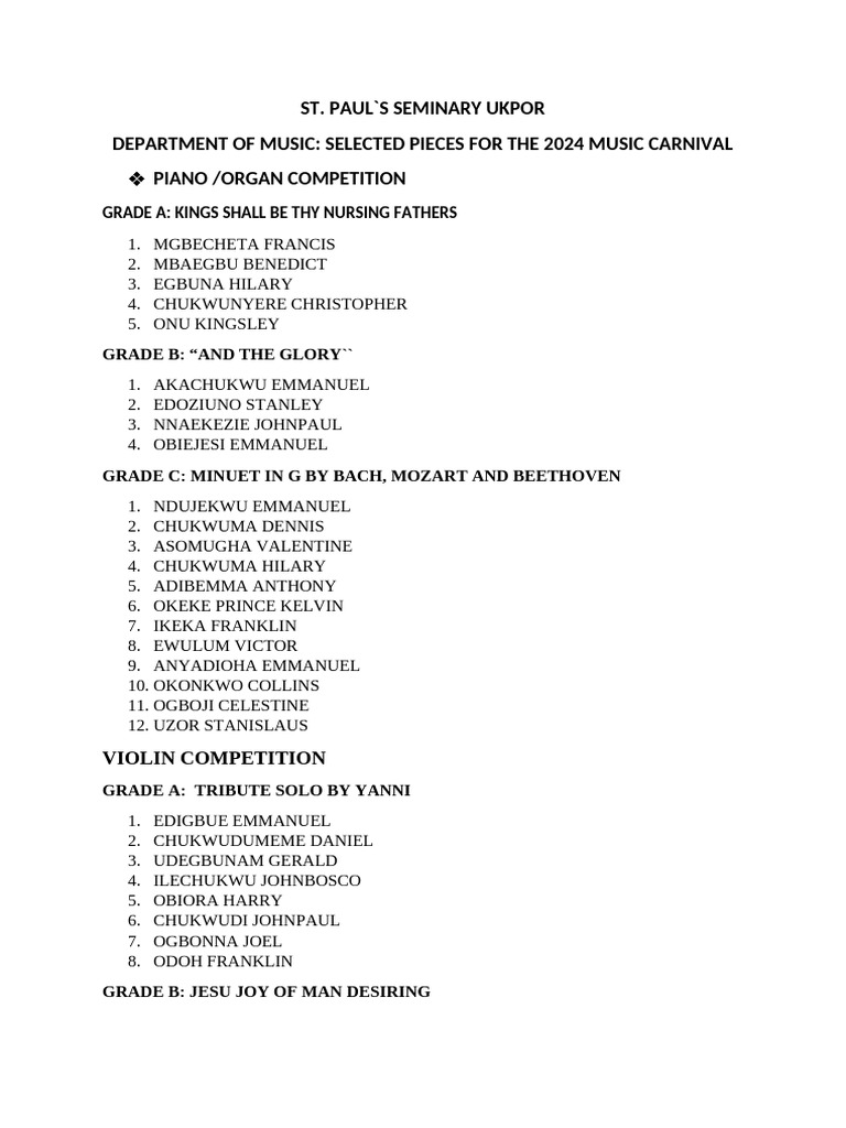 2024 Music Carnival Competition Pieces | PDF | Classical Music ...
