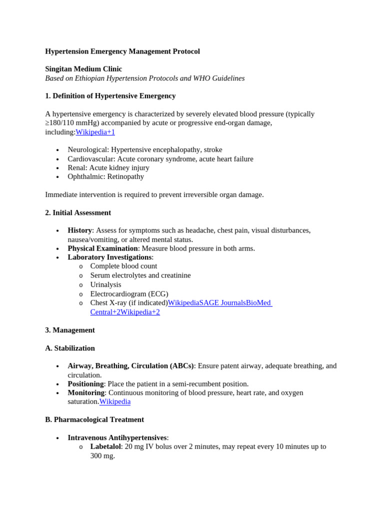 Hypertension Emergency Management Protocol | PDF | Hypertension | Blood ...