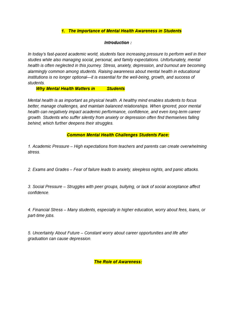The Importance of Mental Health Awareness in Students | PDF | Mental ...