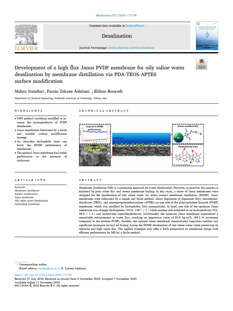 High Flux Janus Membrane for Desalination | PDF | Membrane | Nanoparticle