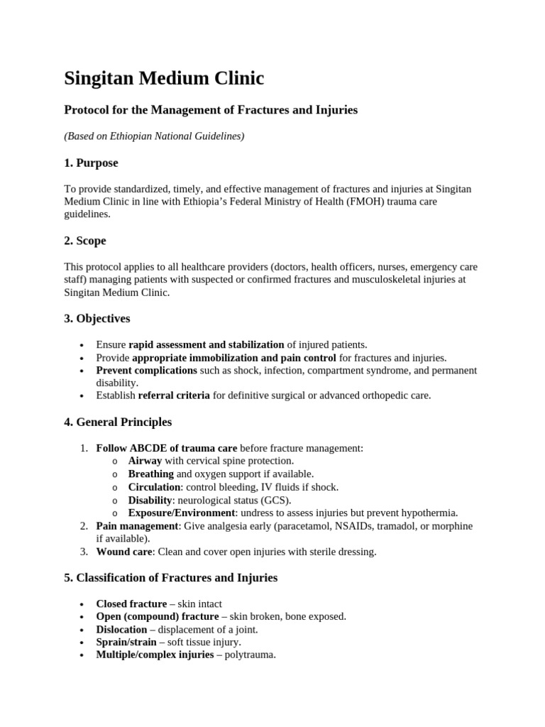Fracture Management Protocol for Clinics | PDF | Major Trauma | Injury