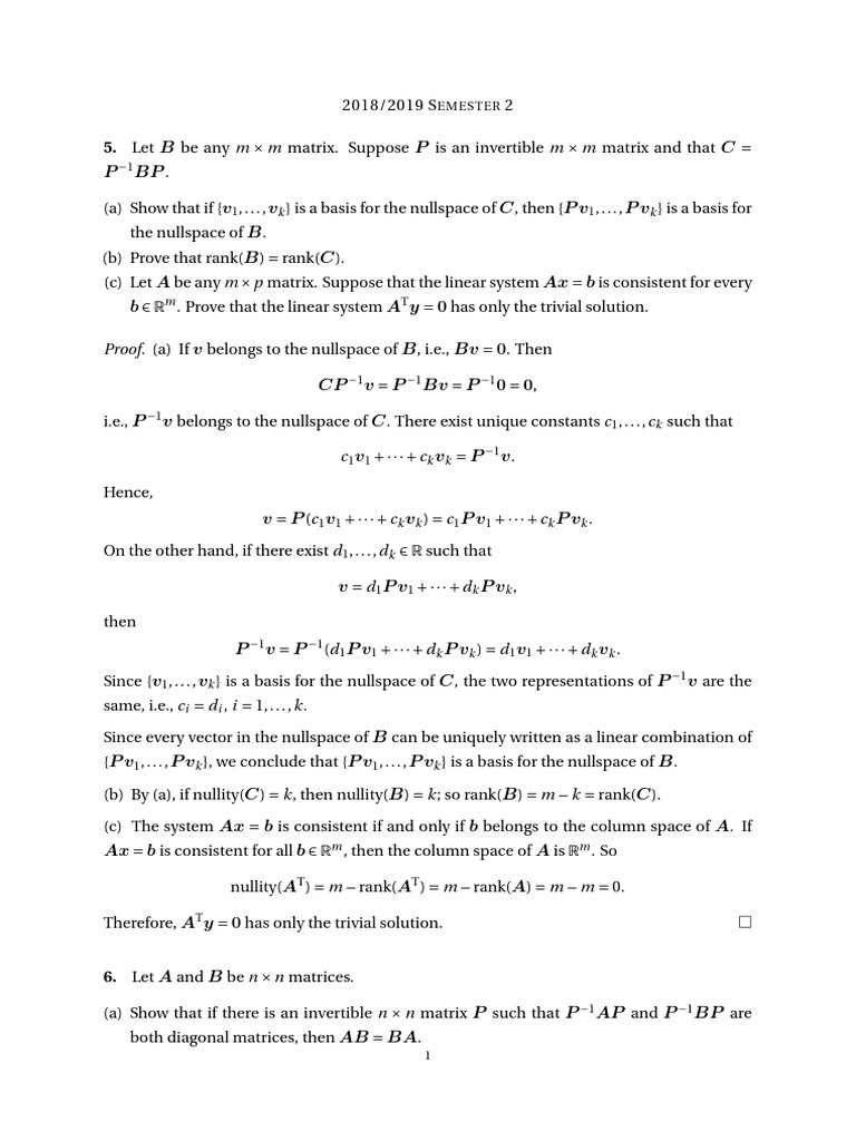 Proving Problems in Past Year Papers | PDF | Eigenvalues And Eigenvectors | Matrix (Mathematics)