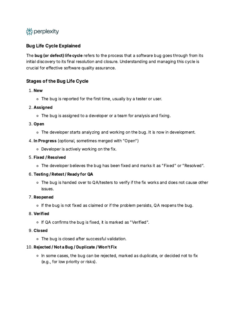 Bug Life Cycle Explained Pdf Software Bug Software Testing 5694