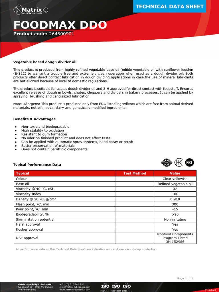 Matrix Foodmax DDO - EN | PDF | Oil | Lubricant