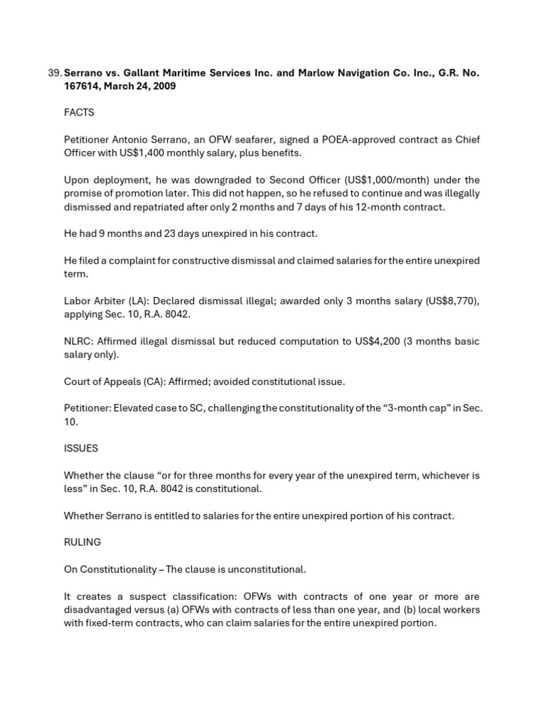 Serrano vs. Gallant Maritime Services Inc. and Marlow Navigation Co ...