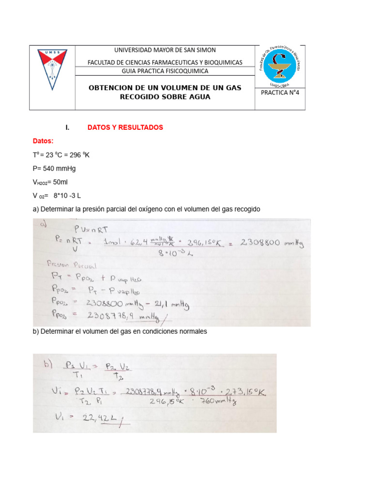 Práctica de Fisicoquímica: Volumen de Gas | PDF