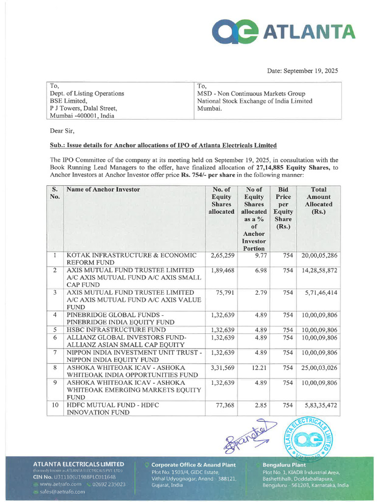 Atlanta - Allocation Intimation Letter | PDF