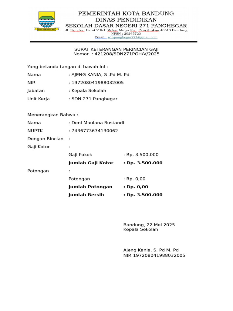 Rincian Gaji Deni Maulana Rustandi | PDF