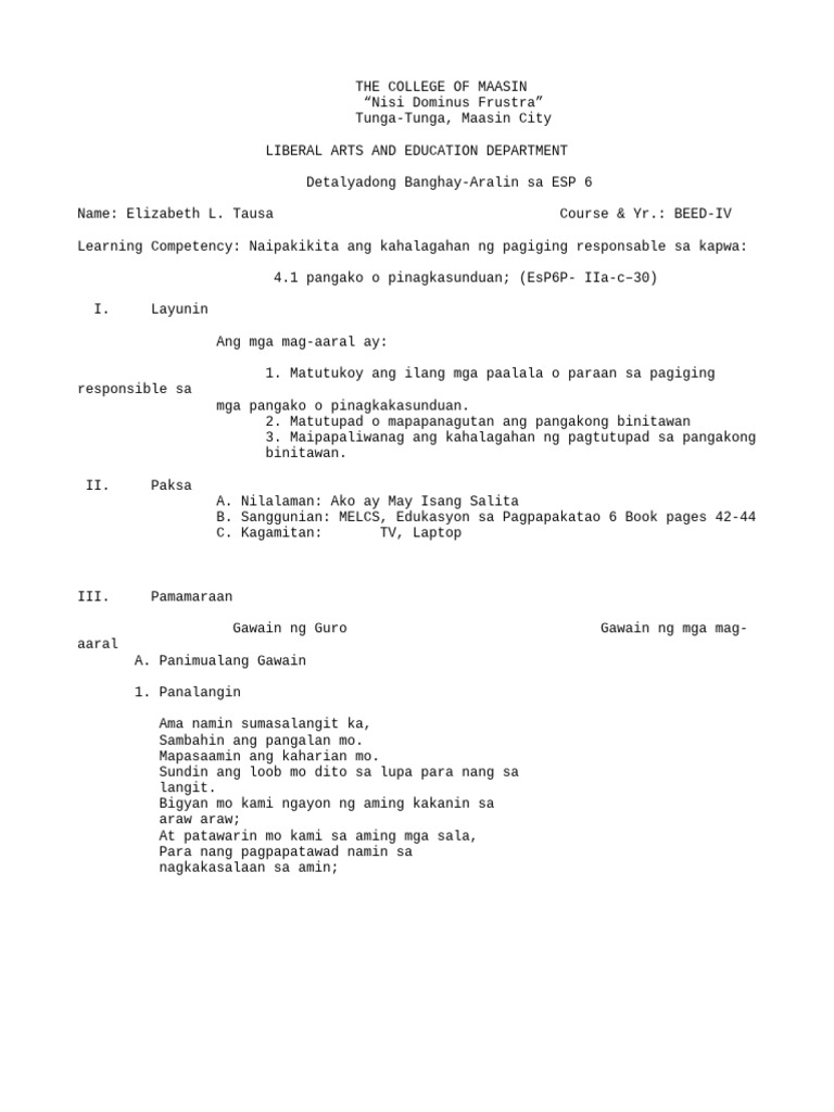 Esp 6 Lesson Plan | PDF