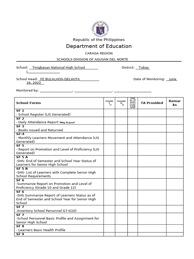 Checking of Forms Monitoring Tool | PDF | Vocational Education ...