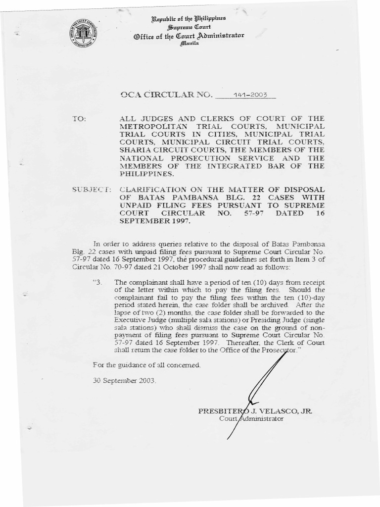 OCA Circular No.141 2003 | PDF