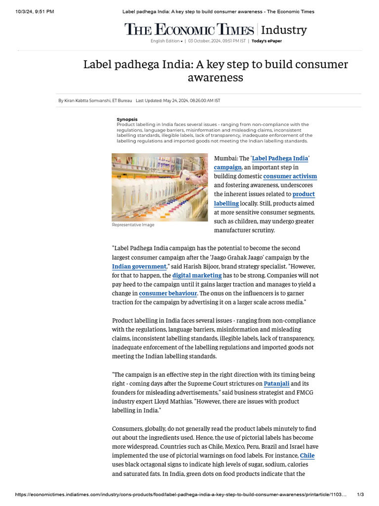 Label Padhega India: Enhancing Consumer Awareness | PDF | Consumer ...