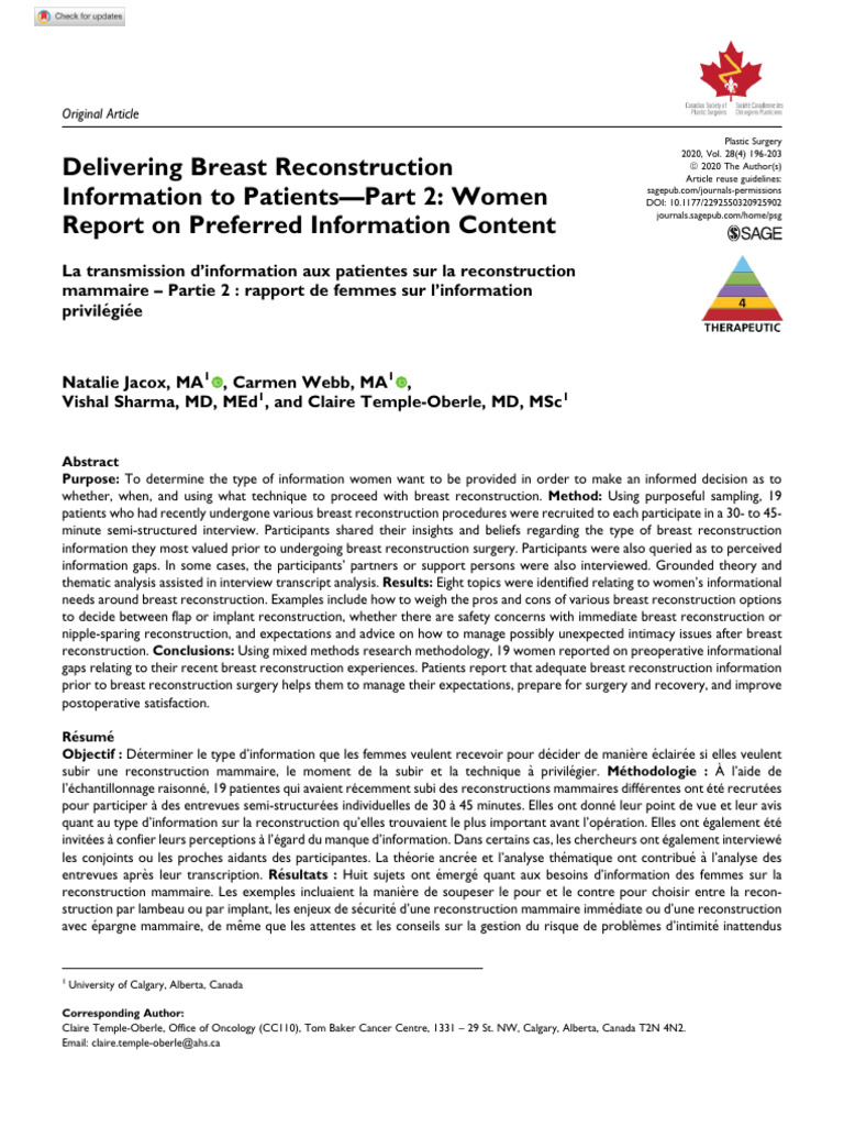 Jacox Et Al 2020 Delivering Breast Reconstruction Information To ...