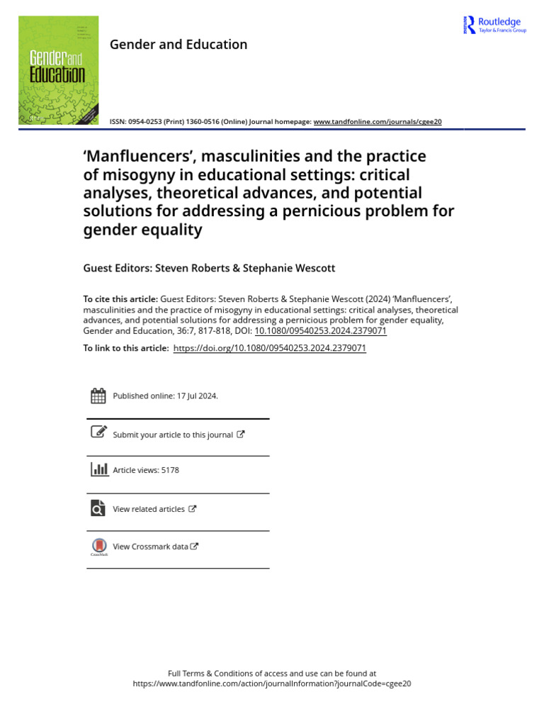 Misogyny and Masculinities in Education | PDF | Masculinity | Gender