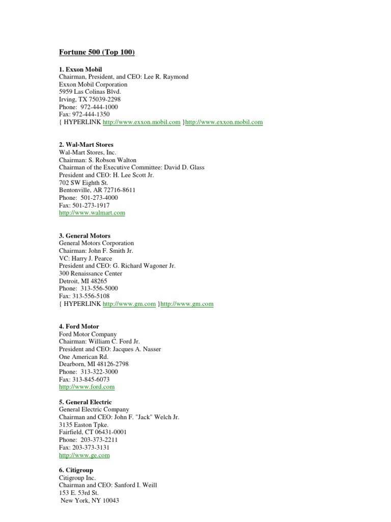 Fortune 500 (Top 100) : 1. Exxon Mobil | PDF